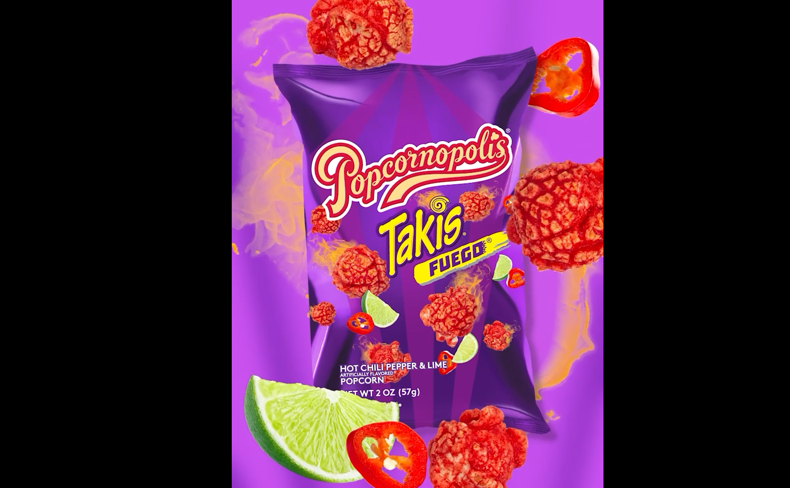 Popcornopolis Fuego Takis 6 oz Bag, Hot Chili Pepper & Lime Popcorn ...