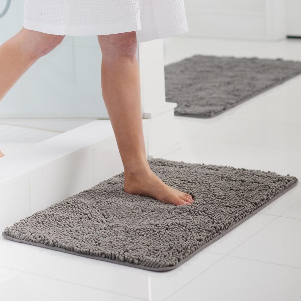 GORILLA GRIP Chenille Bath Rug 30x18, Rubber Backing Quick Dry Washable ...