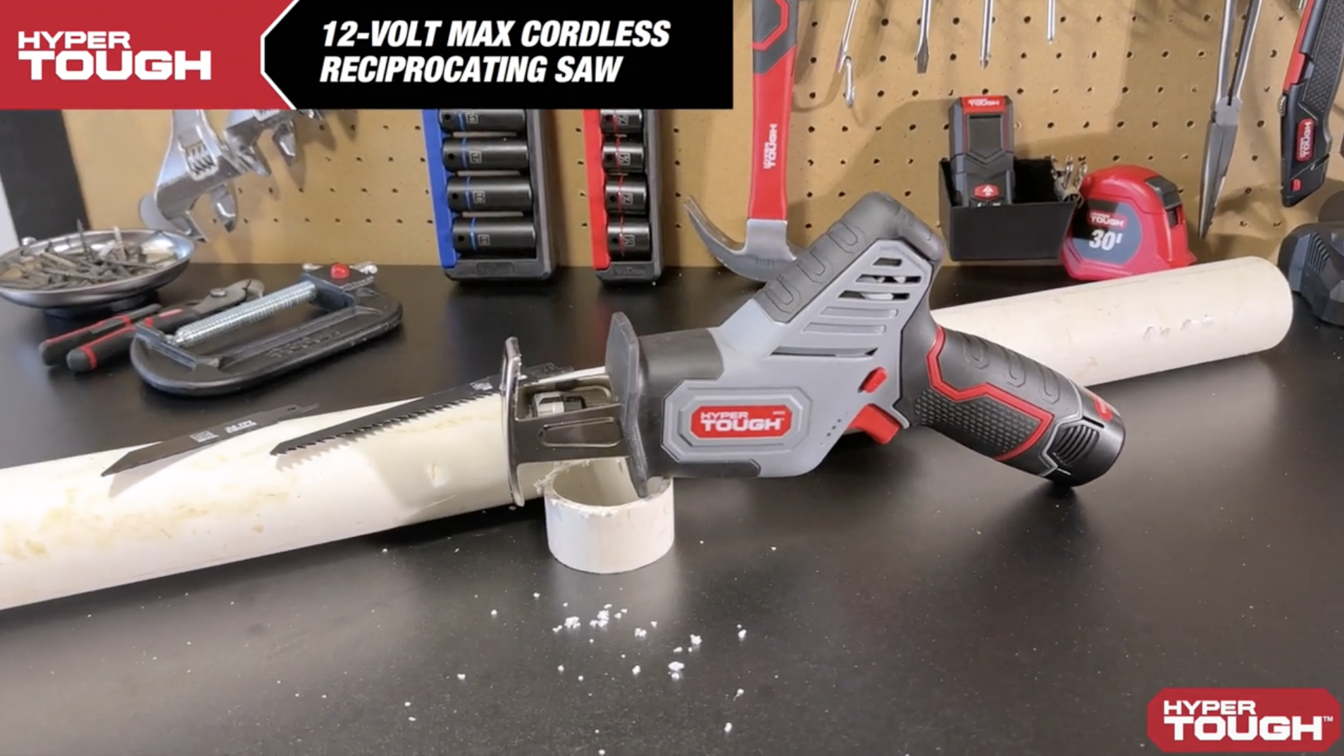 Hyper Tough 12-Volt Cordless Reciprocating Saw Plus 4 Ah Battery ...