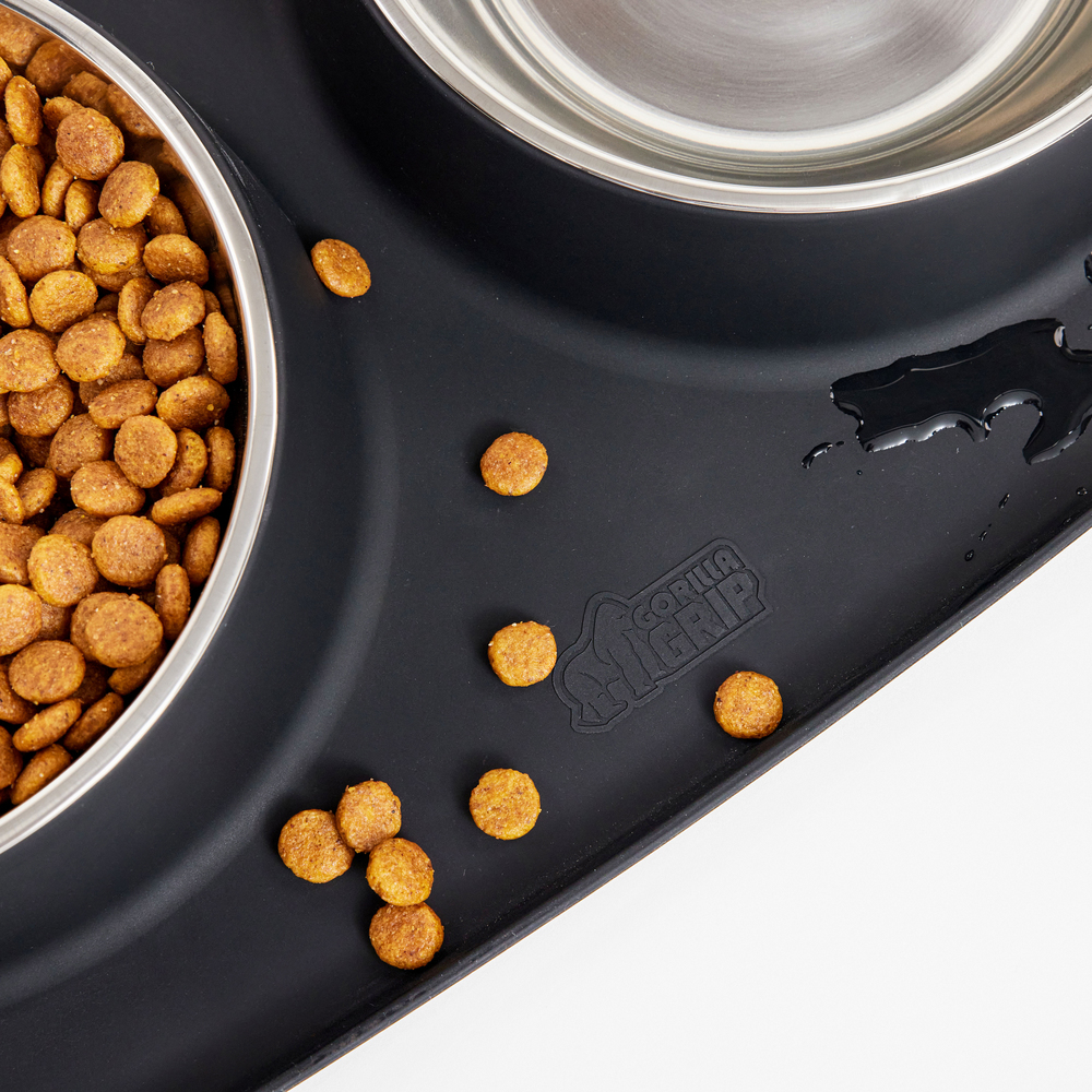 Gorilla Grip Dog Food Bowls and Feeding Mat Set, Stainless Steel ...