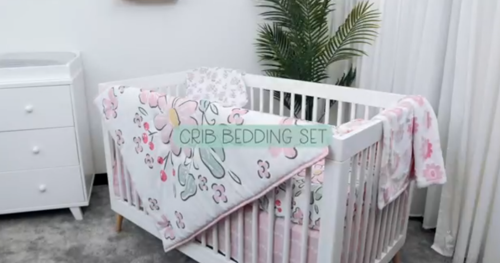 The Peanutshell Pink and White Fairytale Forest Crib Bedding Set for ...