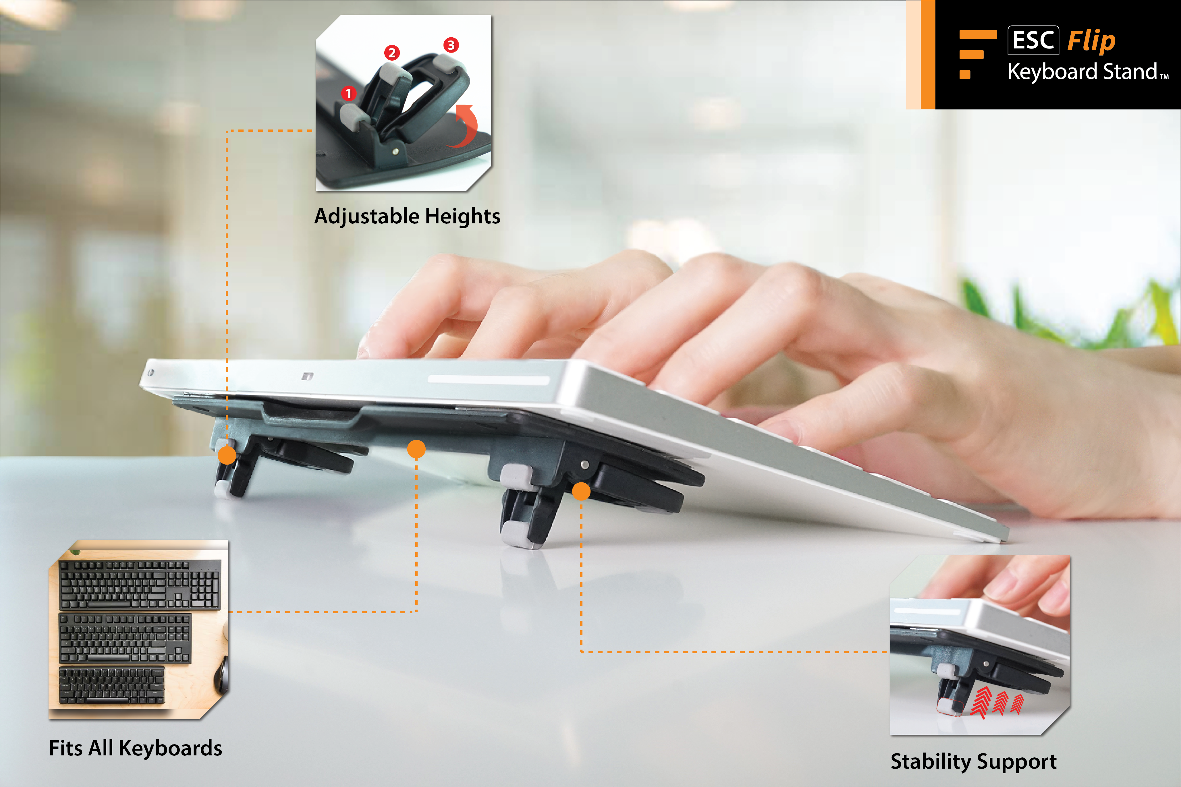 ESC Flip Adjustable Keyboard Stand: Ergonomic Riser for Desktop, Laptop ...