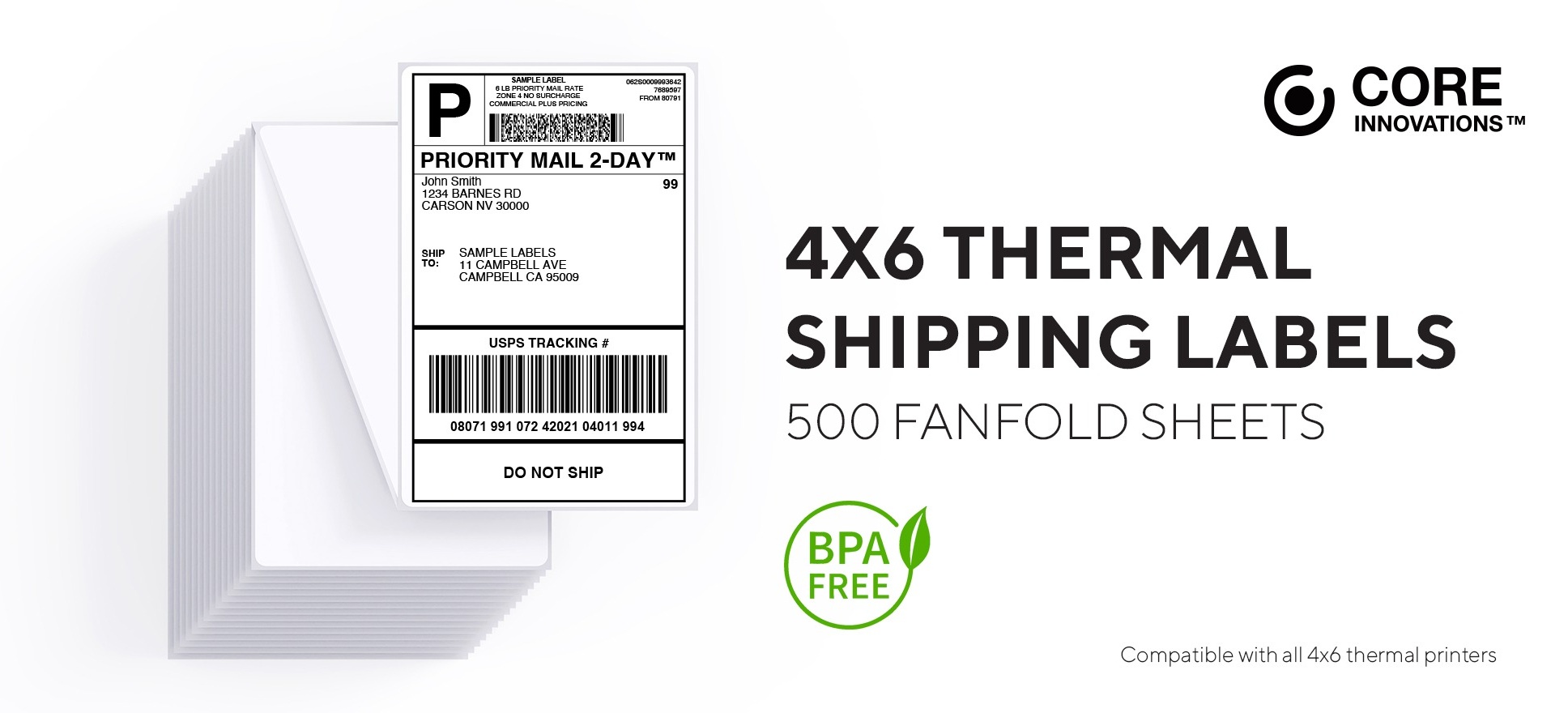 Sticker Paper Fanfold Direct Thermal Labels Zebra Compatible Perforated ...