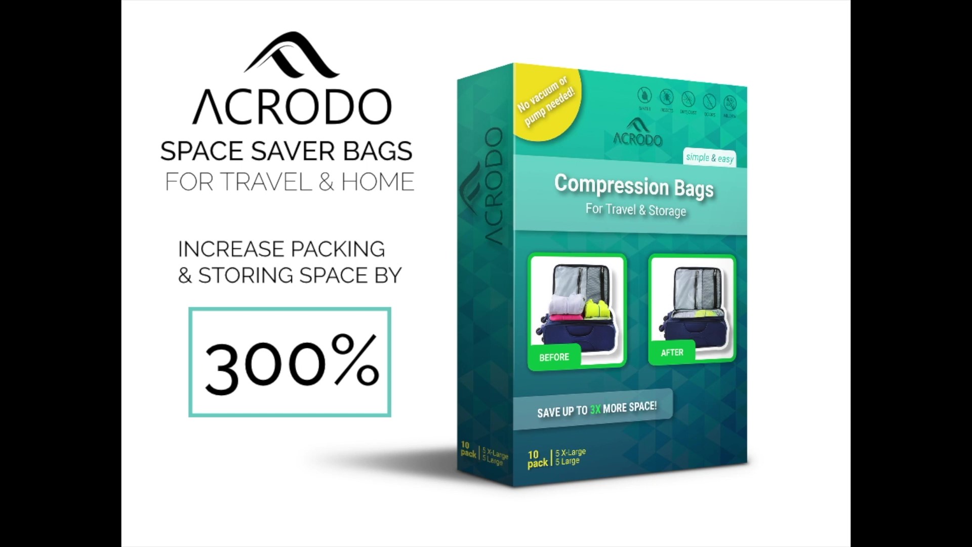 Acrodo Reusable Compression Bags for Storage and Travel, Air Tight ...